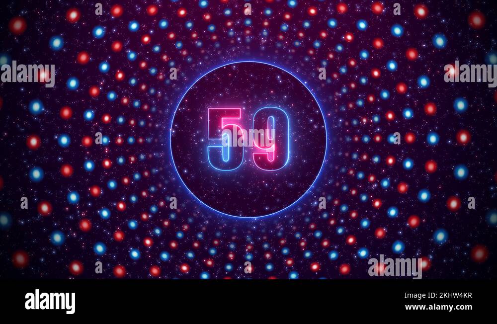 60 Seconds Countdown Circle Neon Light Inside Red And Blue Dotted Line ...