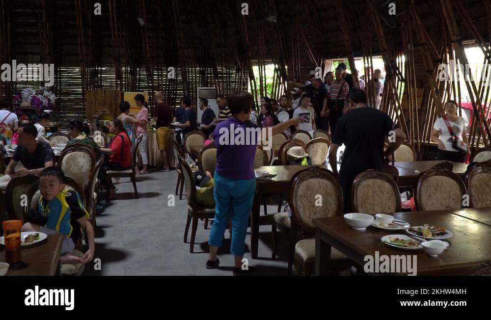 Luxury resort on a tropical island. A crowded restaurant buffet. Travel ...