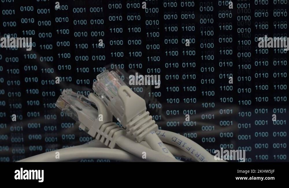 Ethernet network cables with green binary data output background Stock Video Footage - Alamy