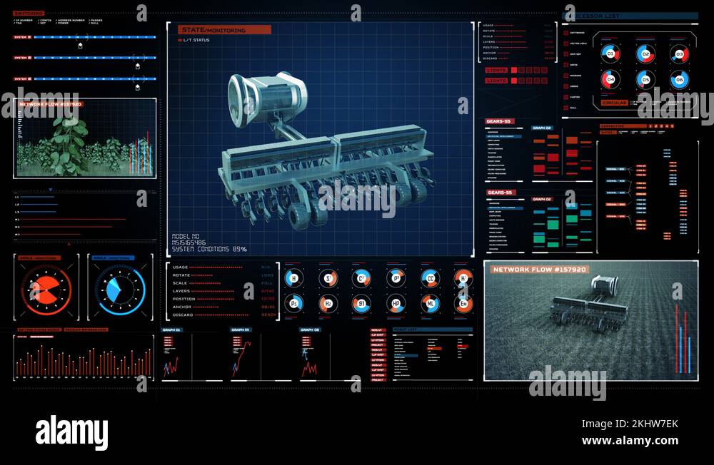 Autonomous harvester tractor in user interface, future agriculture. 4k ...