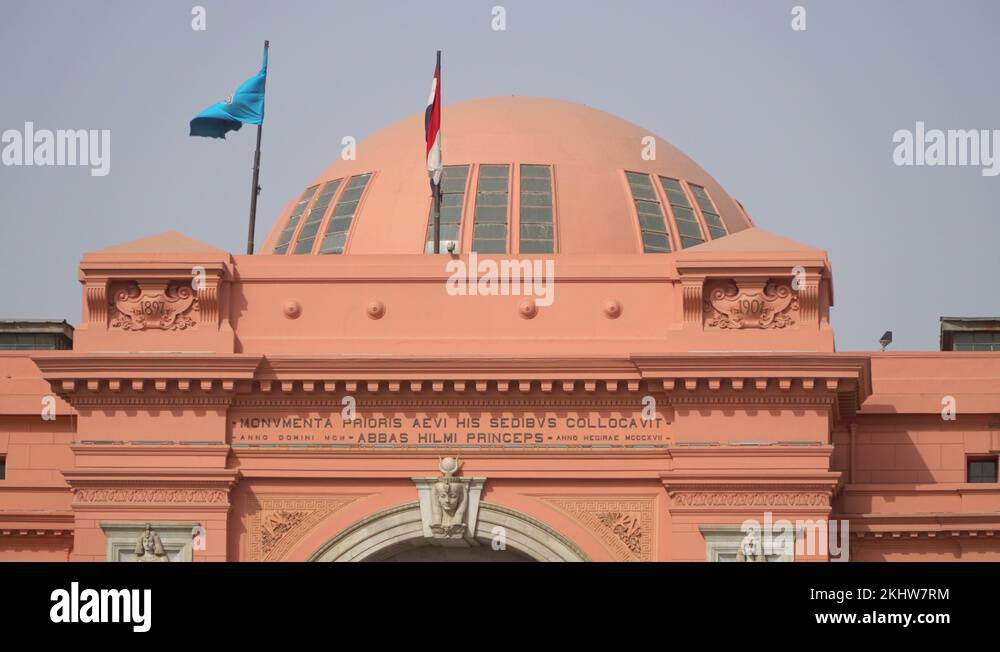 Egyptian national flag waving on the top of Egyptian museum in Cairo ...