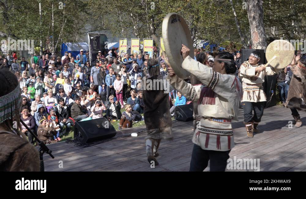 Folklore ensemble of indigenous people of Kamchatka dancing with ...