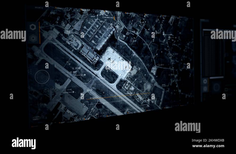 Sattelite radar Hmeimim Air Base drone UI, Satellite Camera View. Syria ...
