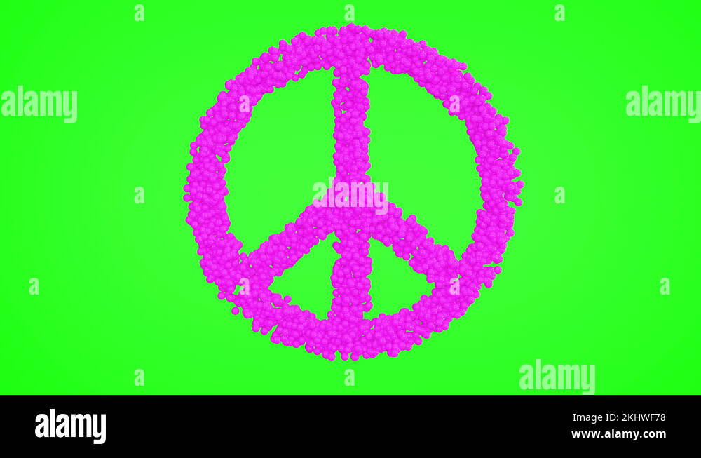 3d looped animation of peace symbol. Small balls shapes wavy surface ...