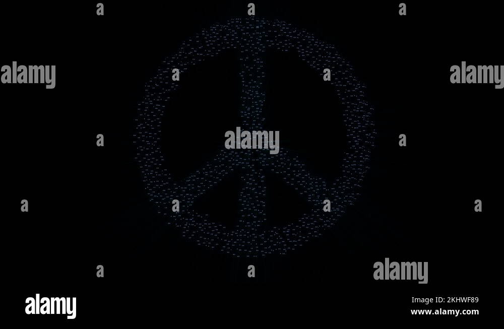 3d looped animation of peace symbol. Small balls shapes wavy surface ...