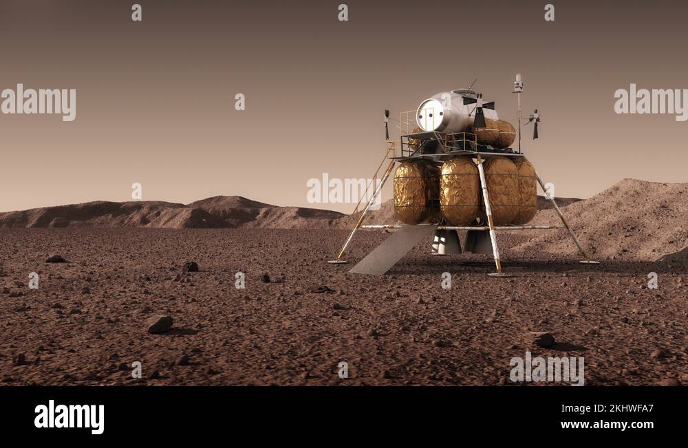 Descent Module Of Space Station On Surface Of Planet Mars And Chinese ...