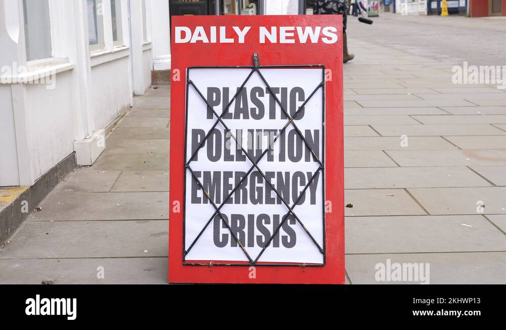 4K: Newspaper Headline Board about Plastic Pollution Crisis - News ...