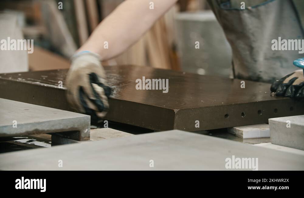 Working in the concrete industry - washing the concrete slab Stock ...