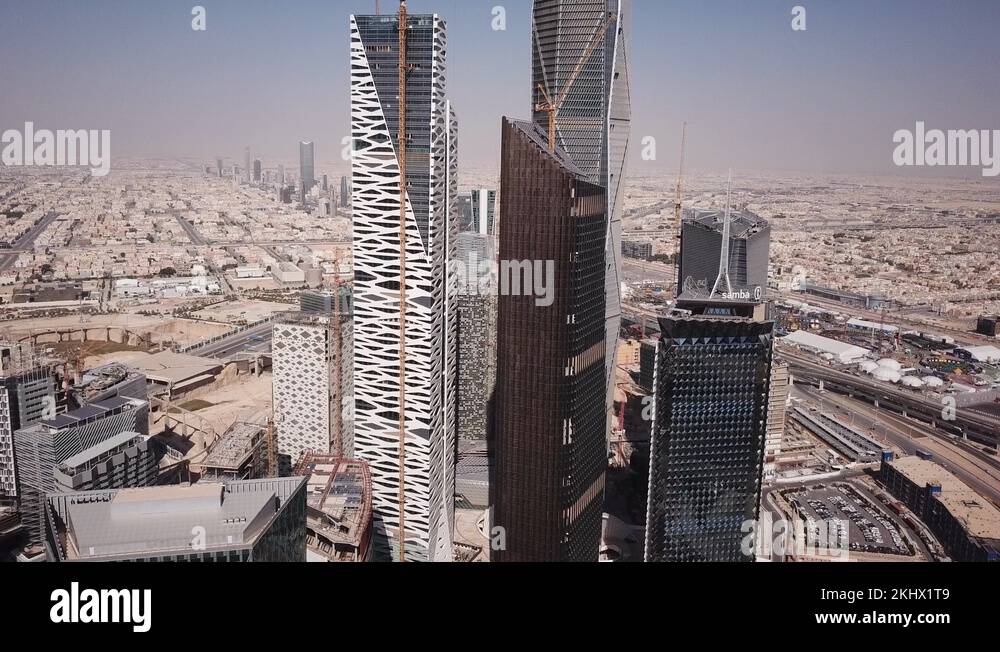 Drone shot skyscrapers offices under construction in Riyadh, Saudi ...