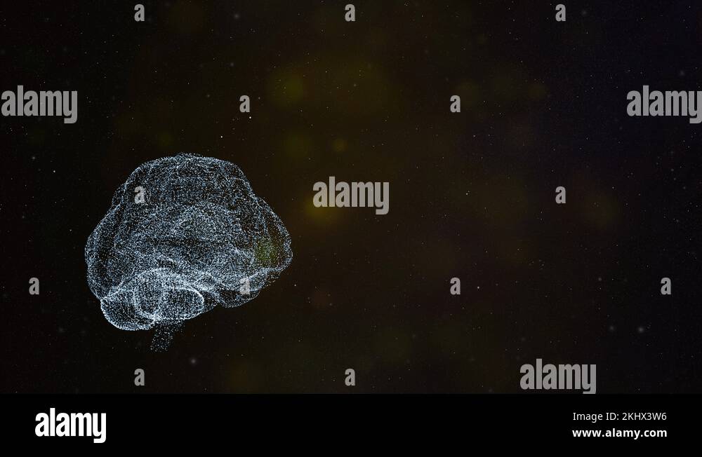 Abstract human brain from glittering particles floating and exploding ...
