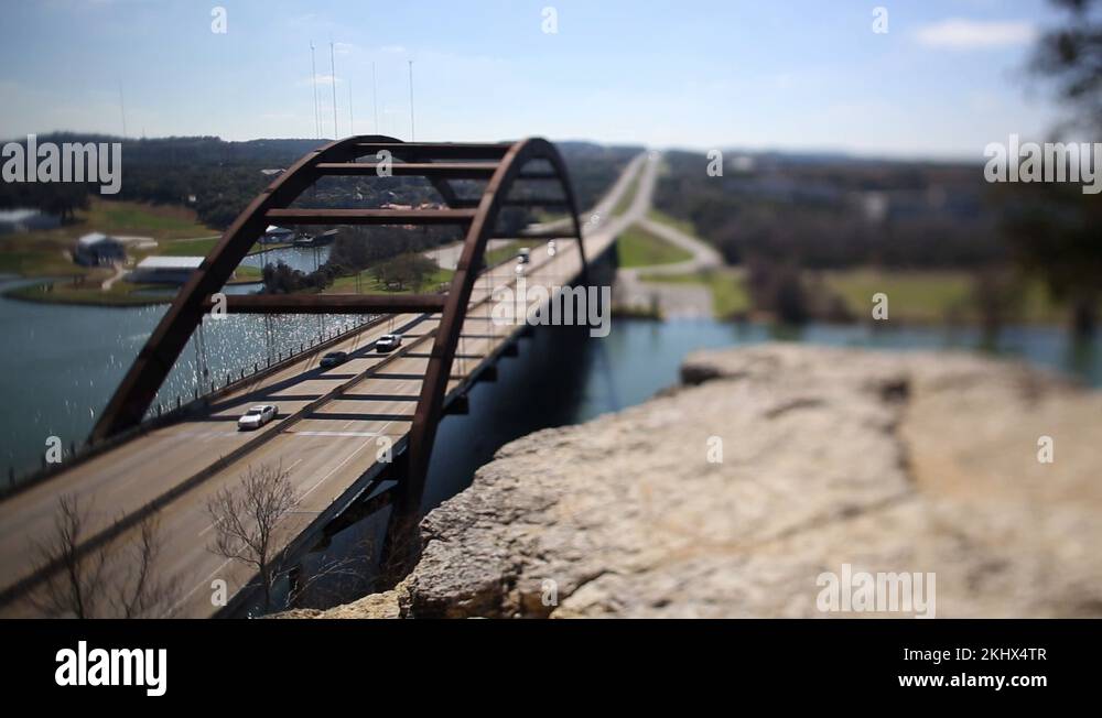 Austin Pennybacker Bridge, focus tilted to highlight narrow segment of ...