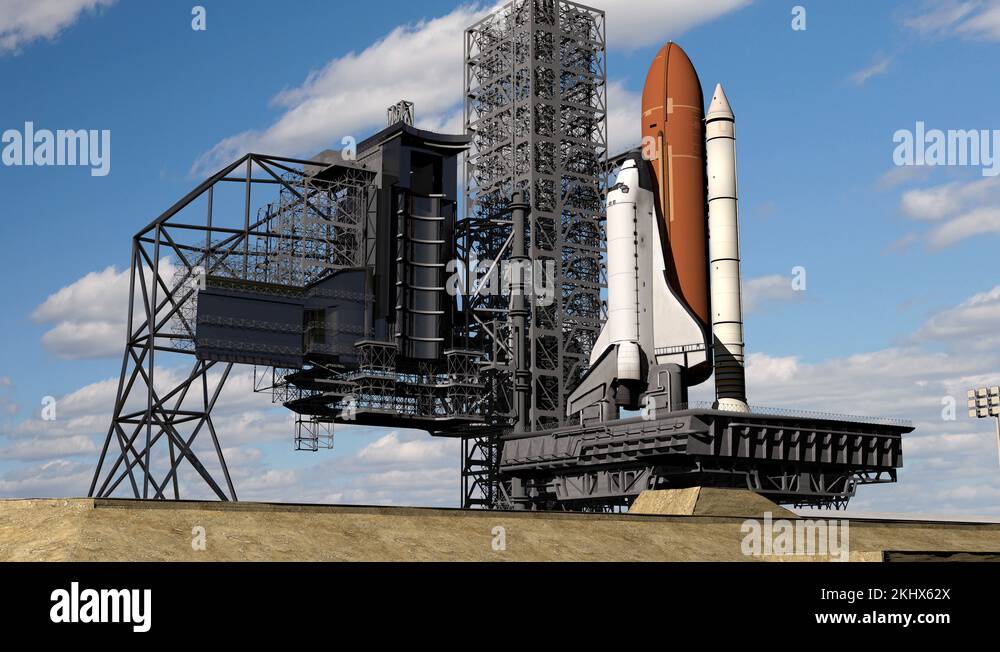 Realistic 3D Animation of Space Space shuttle ready to launch, Earth ...