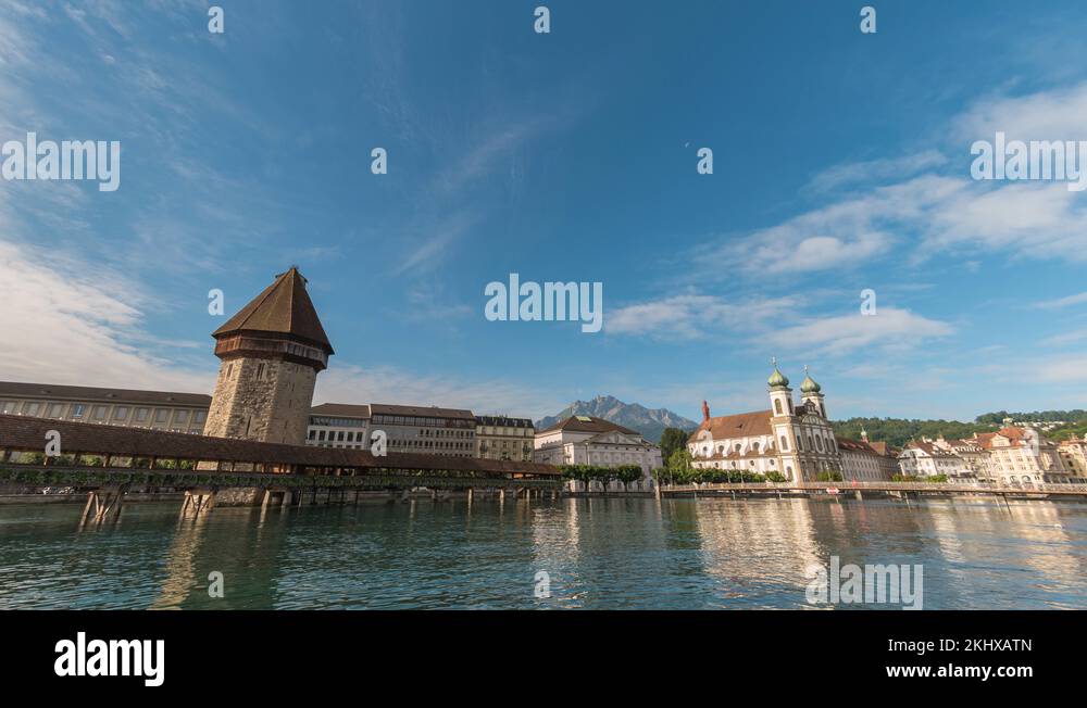 Lucerne (Luzern) Switzerland time lapse 4K, skyline timelapse at Chapel ...