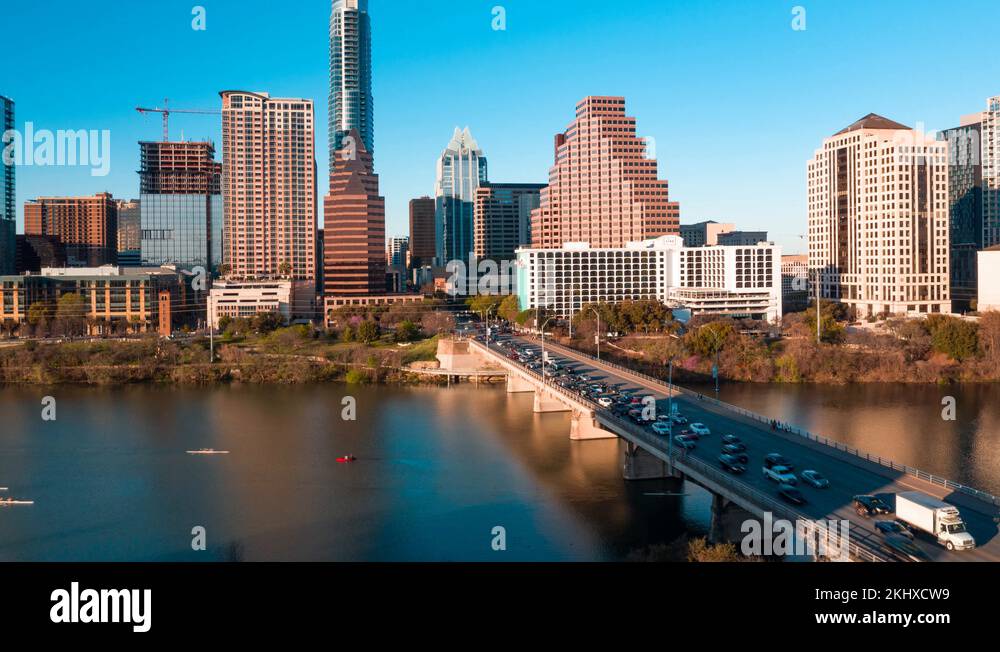 4K Austin Skyline Cesar Chavez Congress Avenue South First Bridge Time ...