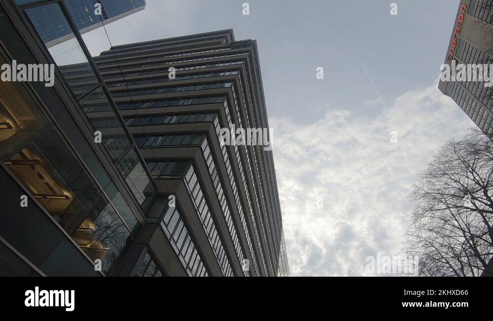 POV tilt up office towers buildings and financial district in Toronto ...