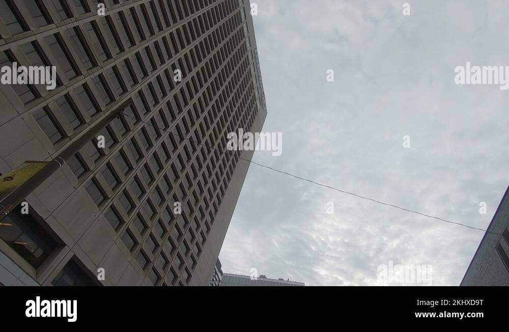 POV tilt up office towers buildings and financial district in Toronto ...