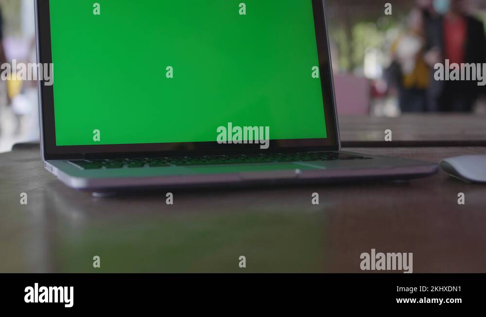 4K Green screen of laptop computer set on working space Stock Video ...