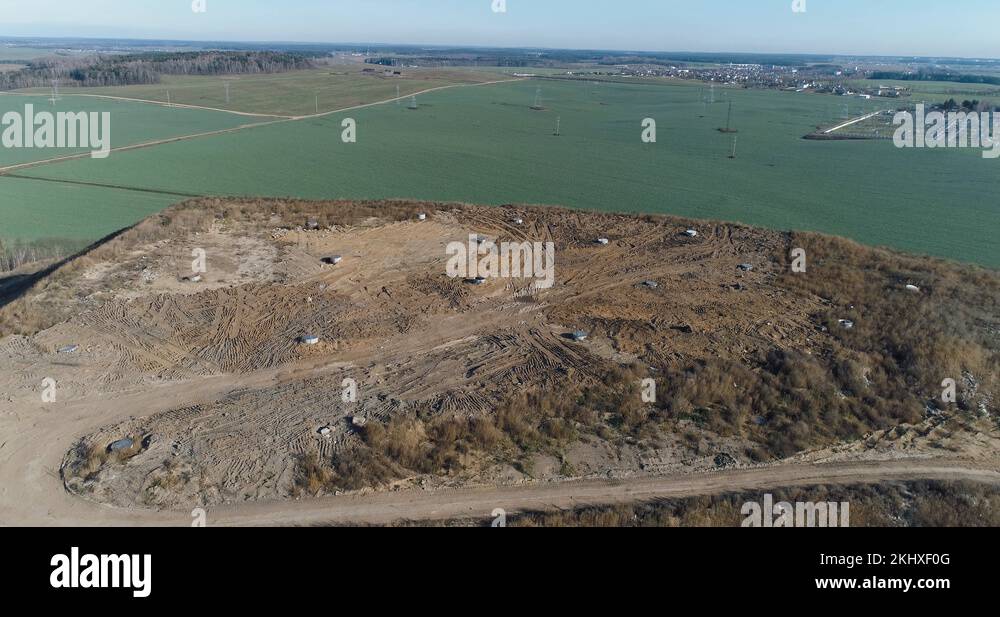 Methane extraction from garbage, landfill, view from the height of the ...