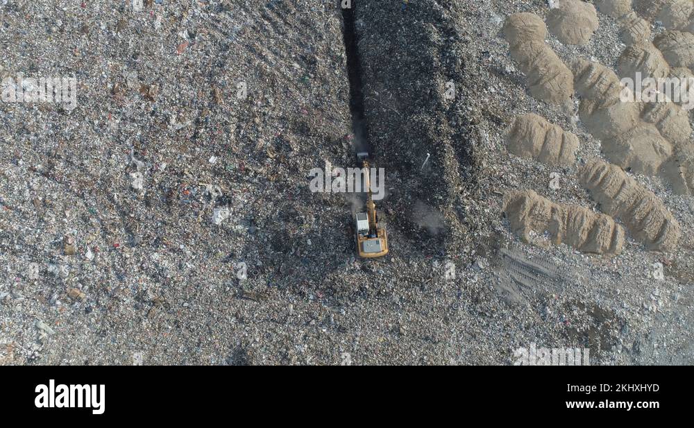 Methane extraction, aerial view of the waste storage, escalator digs a ...