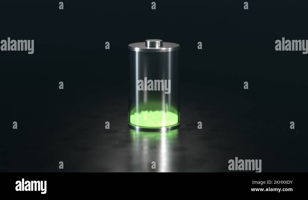 Battery charging process. Power level showed as green cells in ...