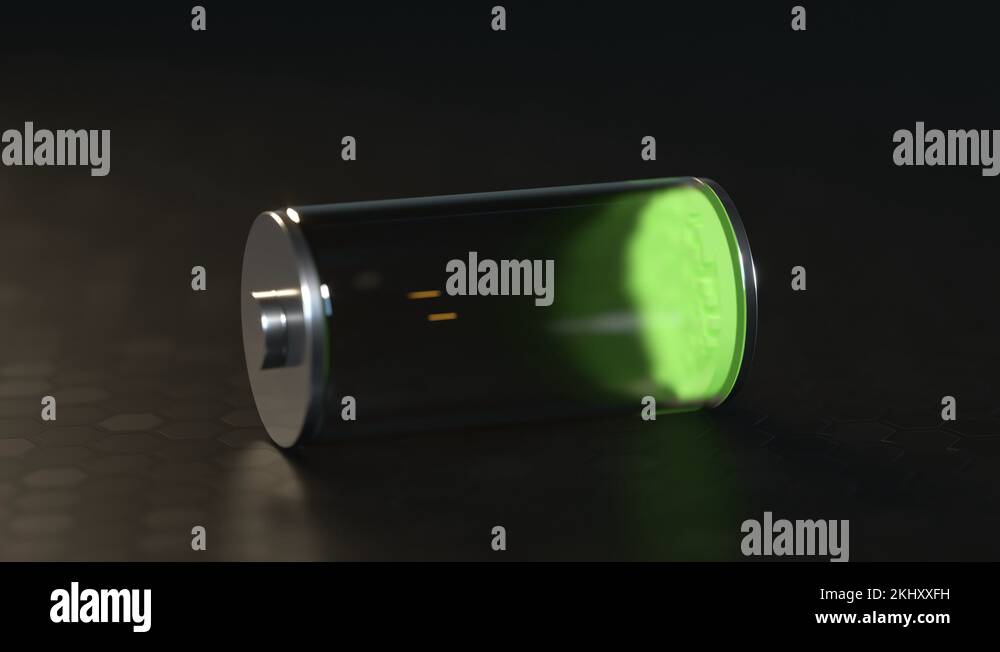 Battery charging process. Power level showed as green cells in ...