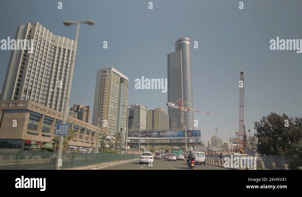 Driving on the Israeli highway in car interior in modern day Israel ...