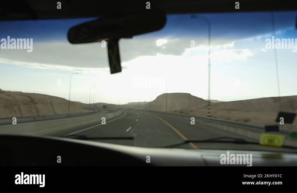 Driving on the Israeli highway in car interior in modern day Israel ...
