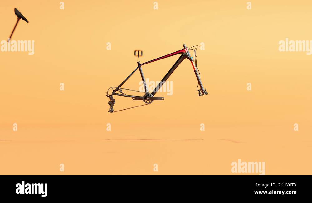 Loopable animation of a bike assembly process. Metal parts combined ...