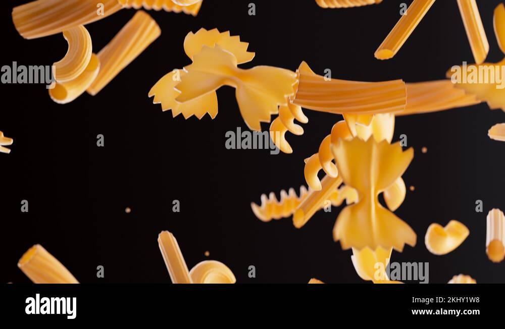 Falling raw pasta shapes. Italian cuisine. Penne, Farfalle seamless ...
