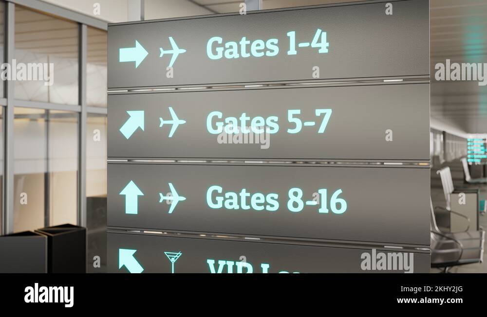 Sign directing into different areas of the waiting hall. Airport ...