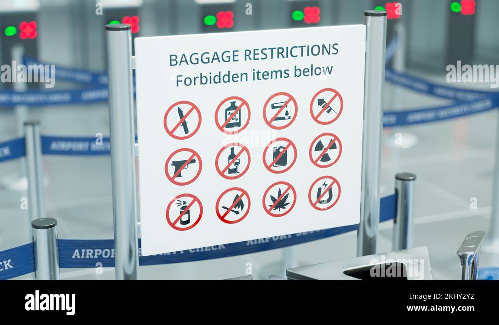 Animation focusing on "Baggage Restrictions" sign. Heading camera ...