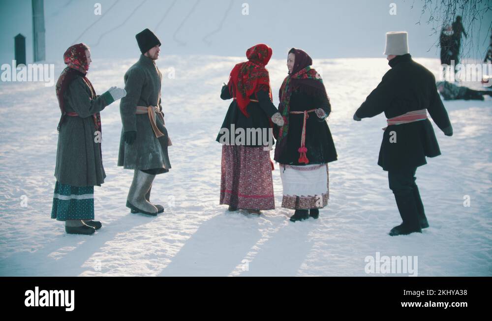 Russian folklore - funny russian people in traditional costumes are ...