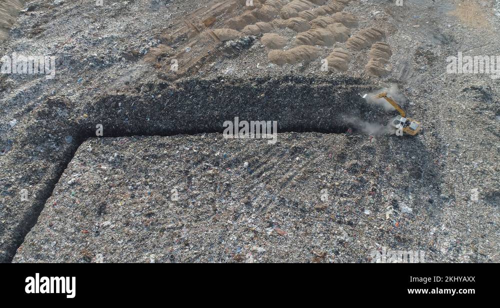 Methane extraction, aerial view of the waste storage, escalator digs a ...