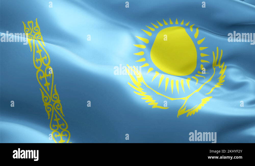 Kazakhstan waving flag. National 3d Kazakh flag waving. Sign of ...