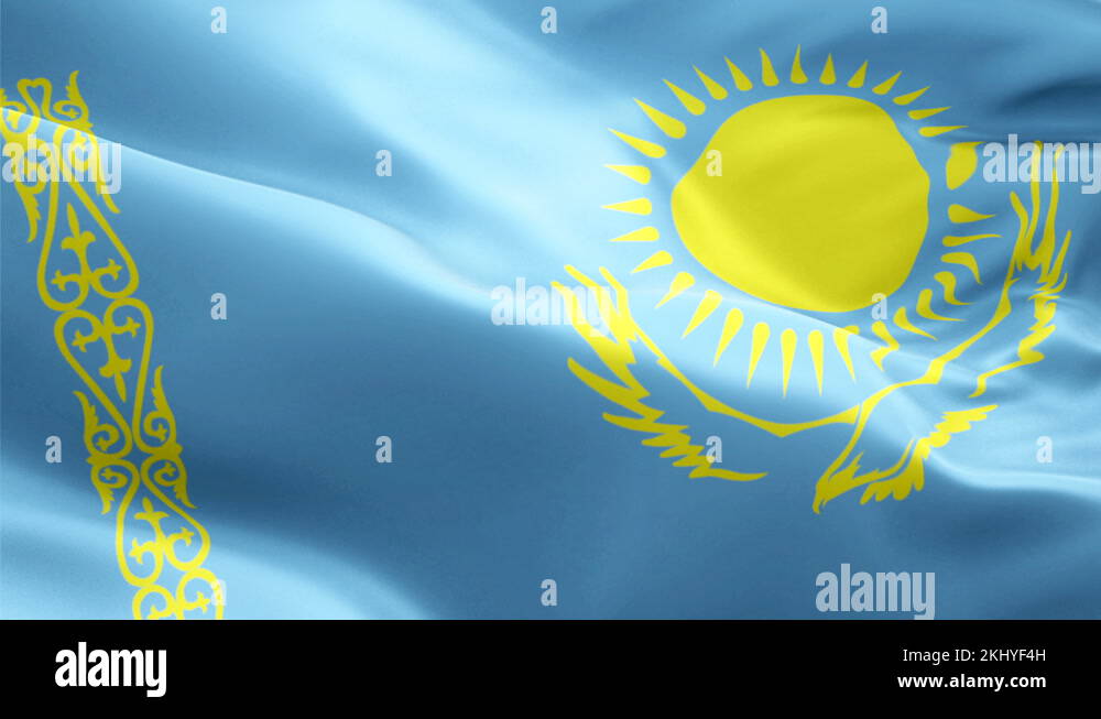 Kazakhstan waving flag. National 3d Kazakh flag waving. Sign of ...