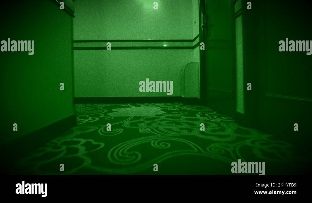 Scary Paranormal Long Empty Corridor with Night Vision Effect Spooky ...