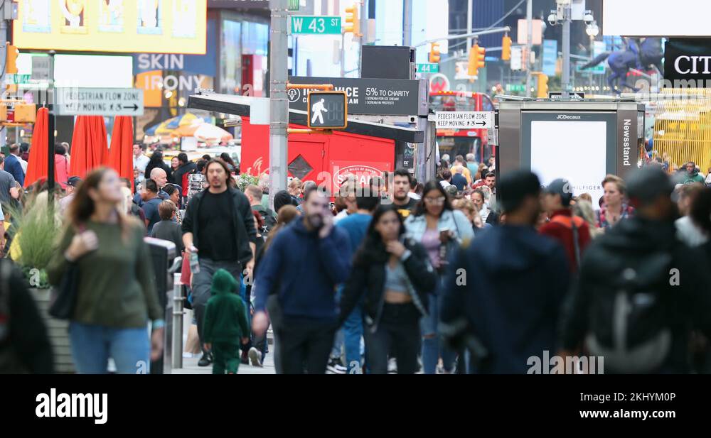 Urban Crowd of commuters, unrecognizable tourists in Manhattan, NYC ...