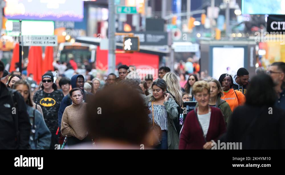 Urban Crowd of commuters, unrecognizable tourists in Manhattan, NYC ...