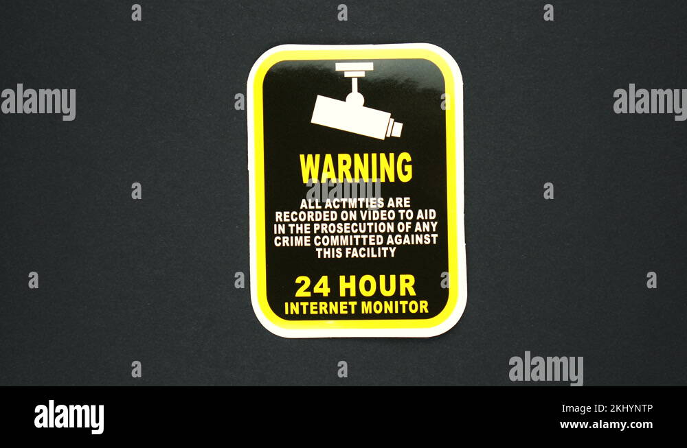 WARNING 24 HOUR INTERNET MONITOR warning sign word text Stock Video ...