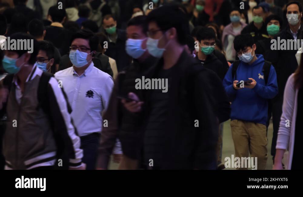 Crowd of people with medical face mask at Metro in Hong Kong Stock ...