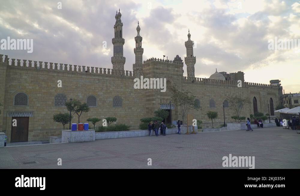 The Al Azhar mosque minarets and outer walls in Islamic Cairo Stock ...
