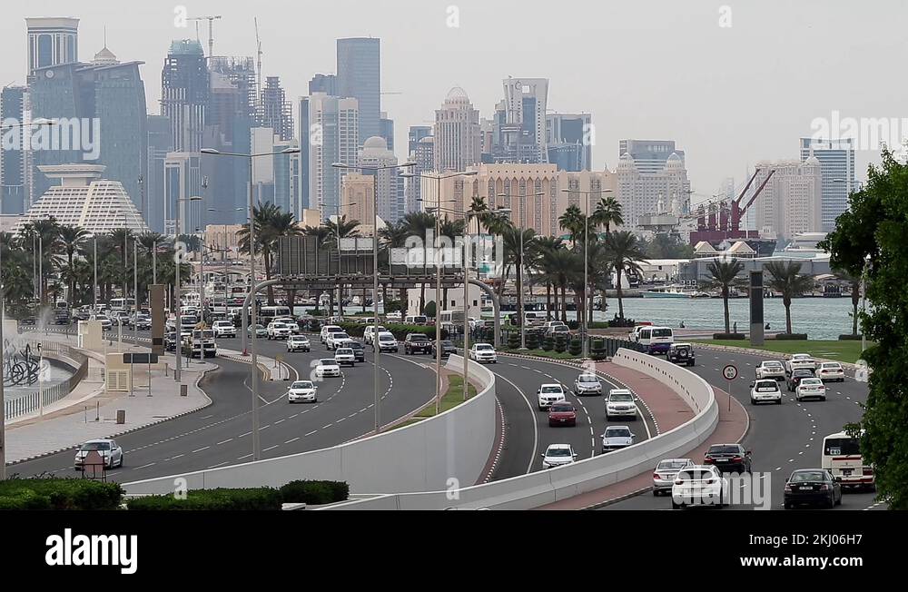 A view of traffic in Doha, capital City of Qatar. Traffic and Parking ...