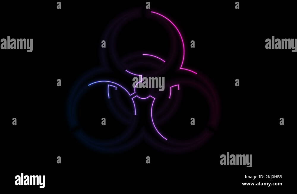 Blue purple neon luminous biohazard symbol abstract motion background ...
