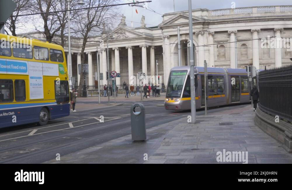 Footage of Dublin city Transport, Dublin Bus and Luas outside Trinity ...