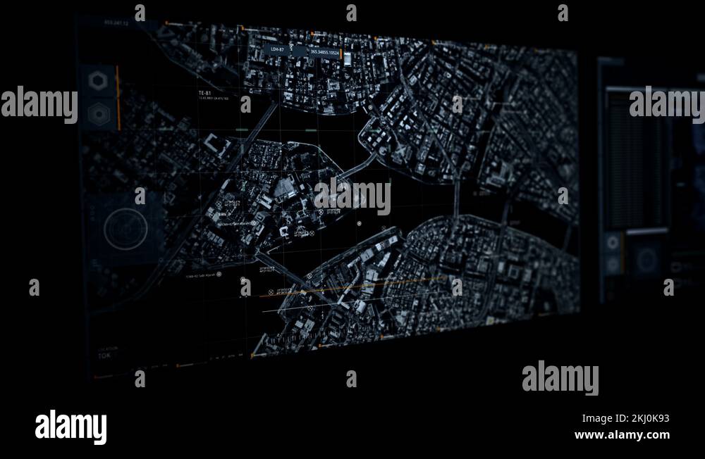 Satellite Camera Scans Map in Tokyo, Radar. UI Screen Graphics Modern ...