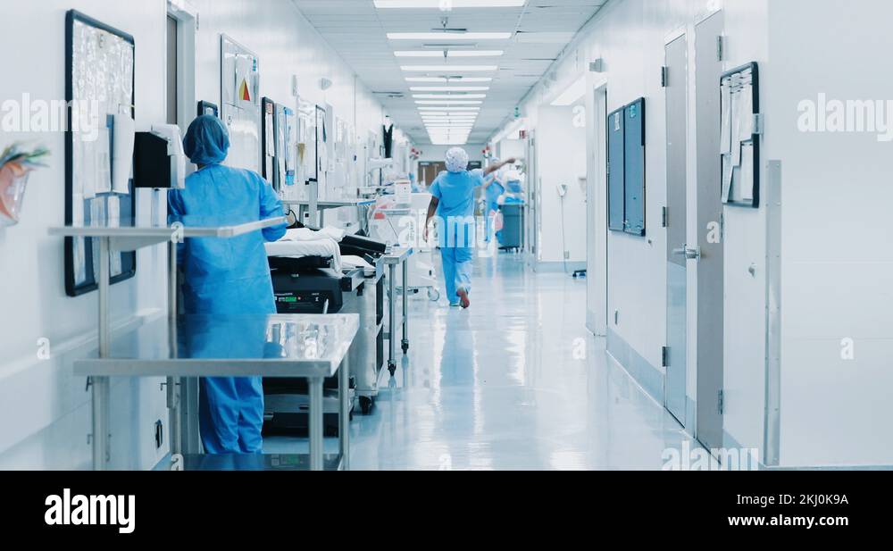 Nurse walking down clean modern hospital corridor in scrubs Stock Video ...