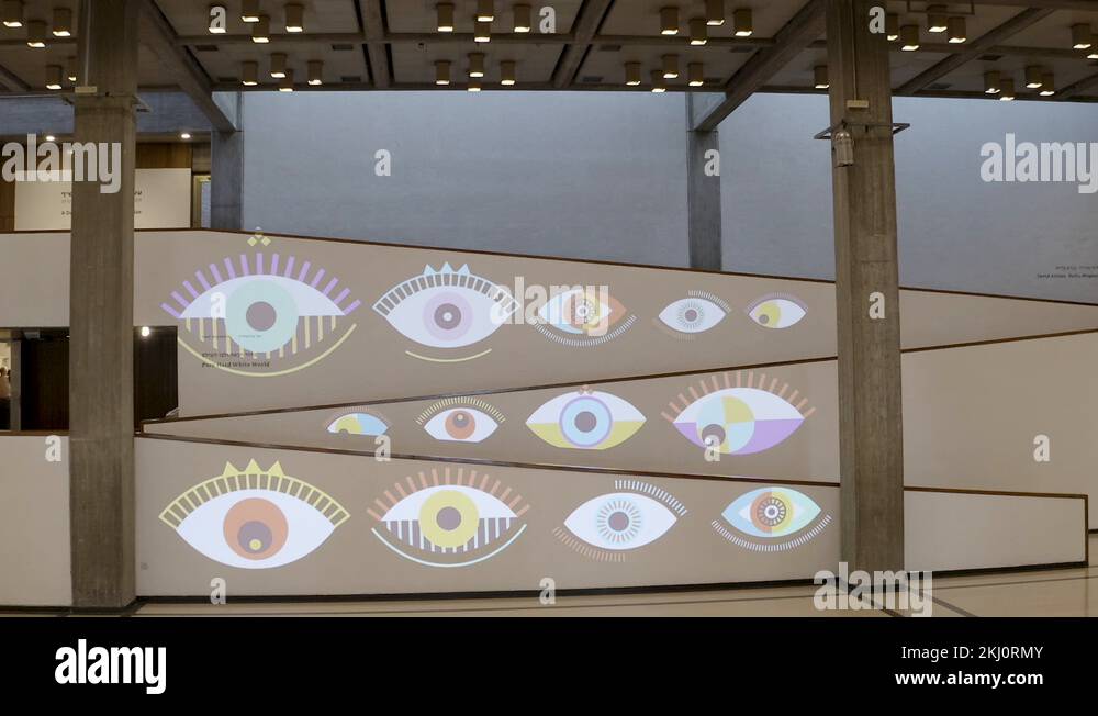 Video mapping of Eyes on Tel-Aviv art museum stairs wall, part of OFFF ...