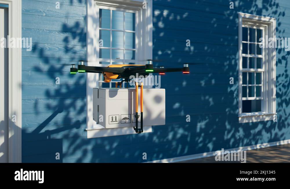 Hexacopter drone delivering ordered package directly to the door ...