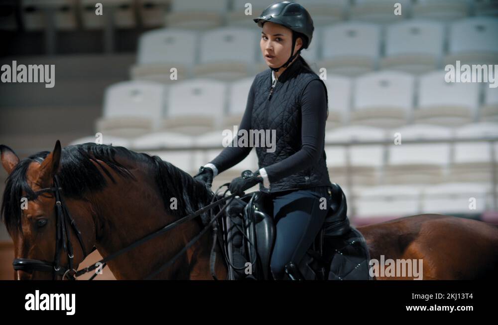 Horse riding - horsewoman riding a horse on a racetrack Stock Video ...