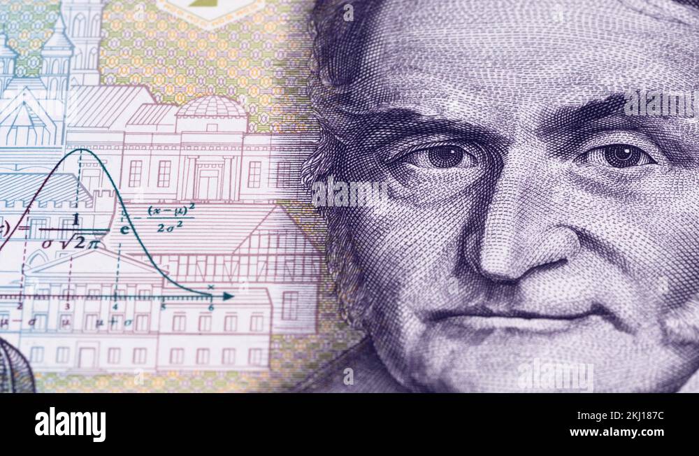 Carl Friedrich Gauss on 10 Deutsche Mark tracking. Slider shot. Low ...